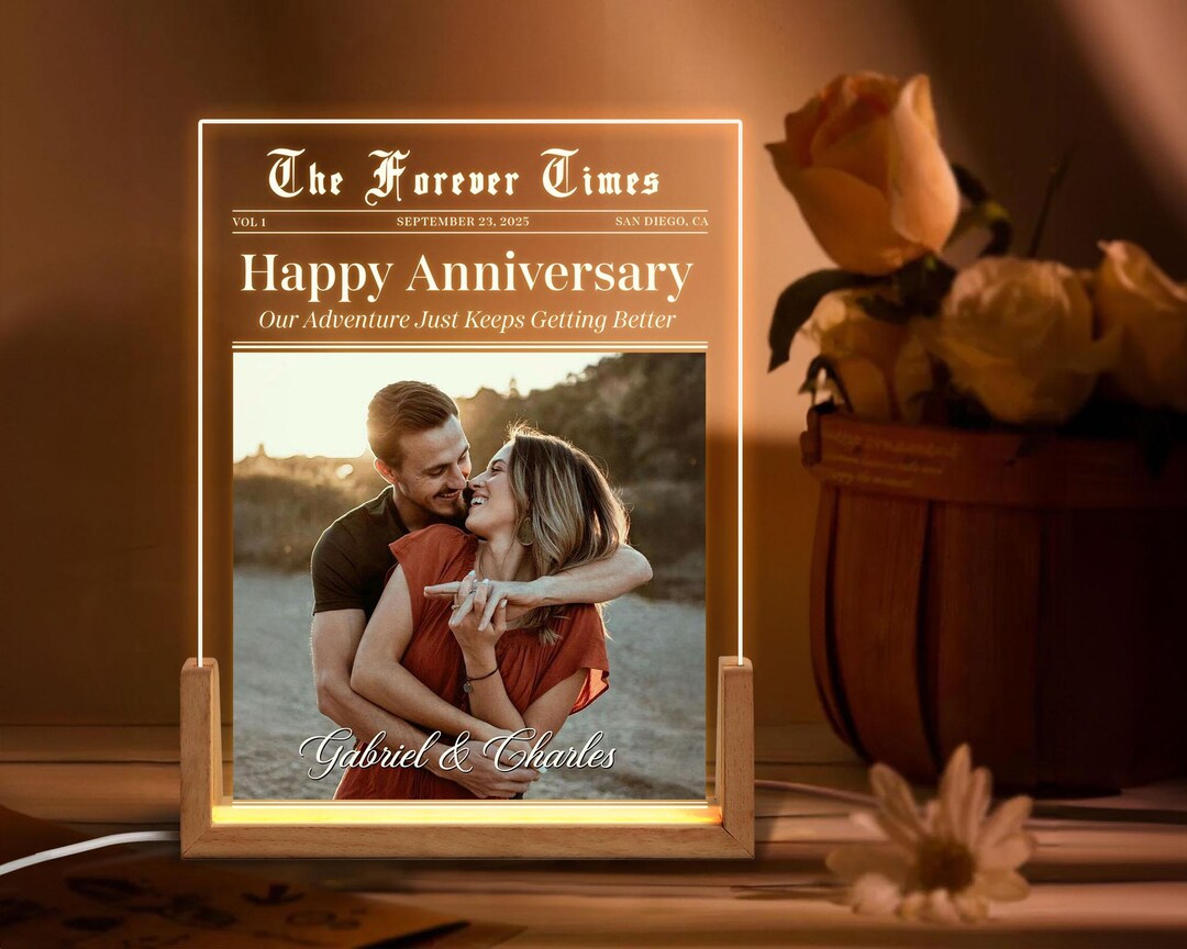 Couple Anniversary Newspaper Night Light, 1 Year Anniversary Gift for ...