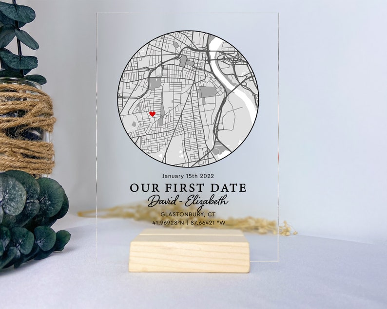Personalized Map Our First Date Acrylic Plaque Couple Custom - Etsy