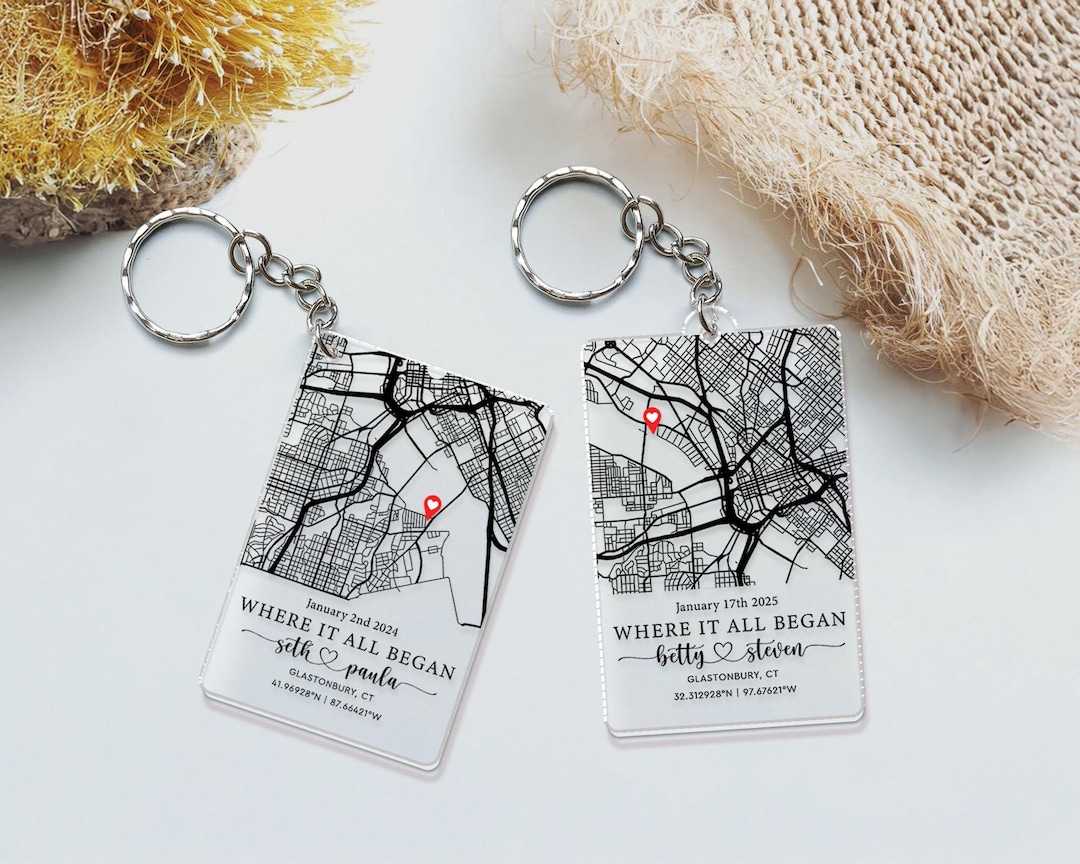 Custom Map Couple Keychain, Where It All Began Keychain for Couples ...