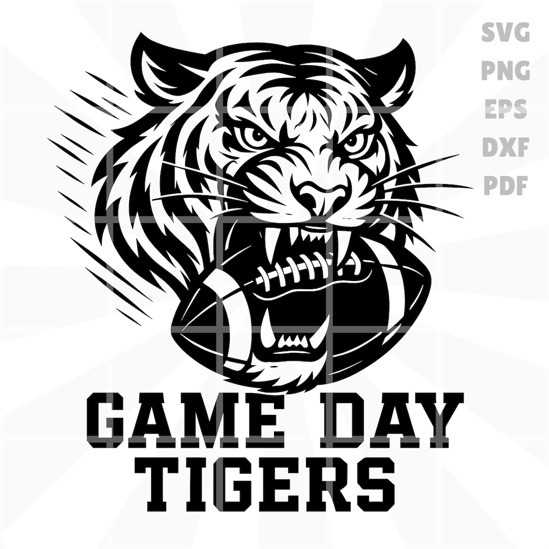 Game Day Tigers - Svg Png Eps Pdf – Fierce Tiger Mascot Biting Football ...