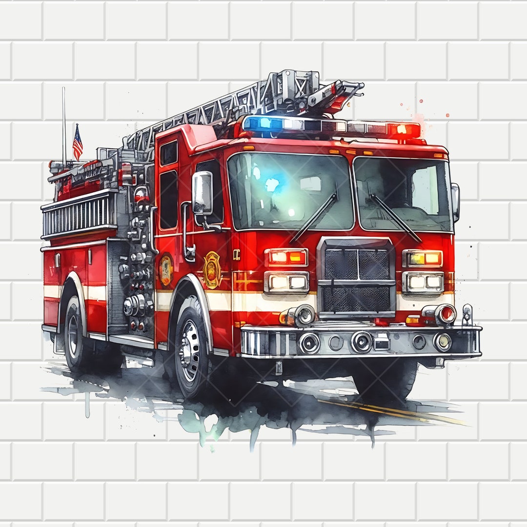 Watercolor Fire Truck | Fire Engine Truck | Watercolour | Digital ...