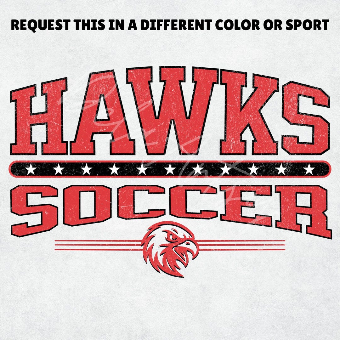 Vintage Hawks Soccer Logo SVG PNG PDF – Red Distressed & Clean 300DPI ...