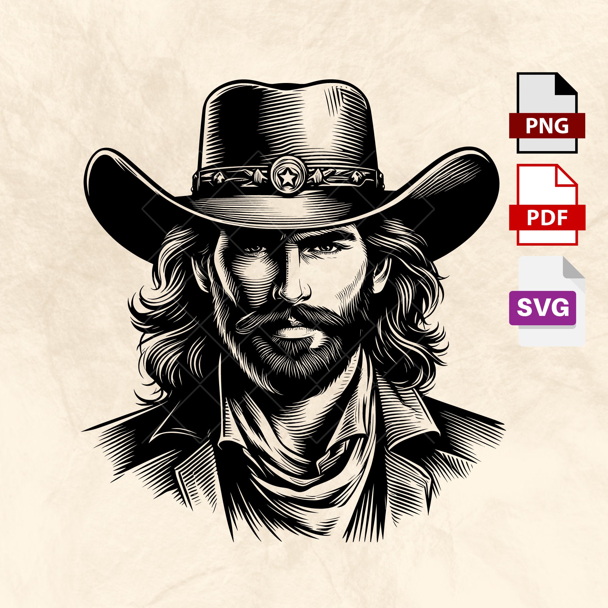 Cowboy Vector SVG PNG PDF Digital File Transparent Background Laser ...