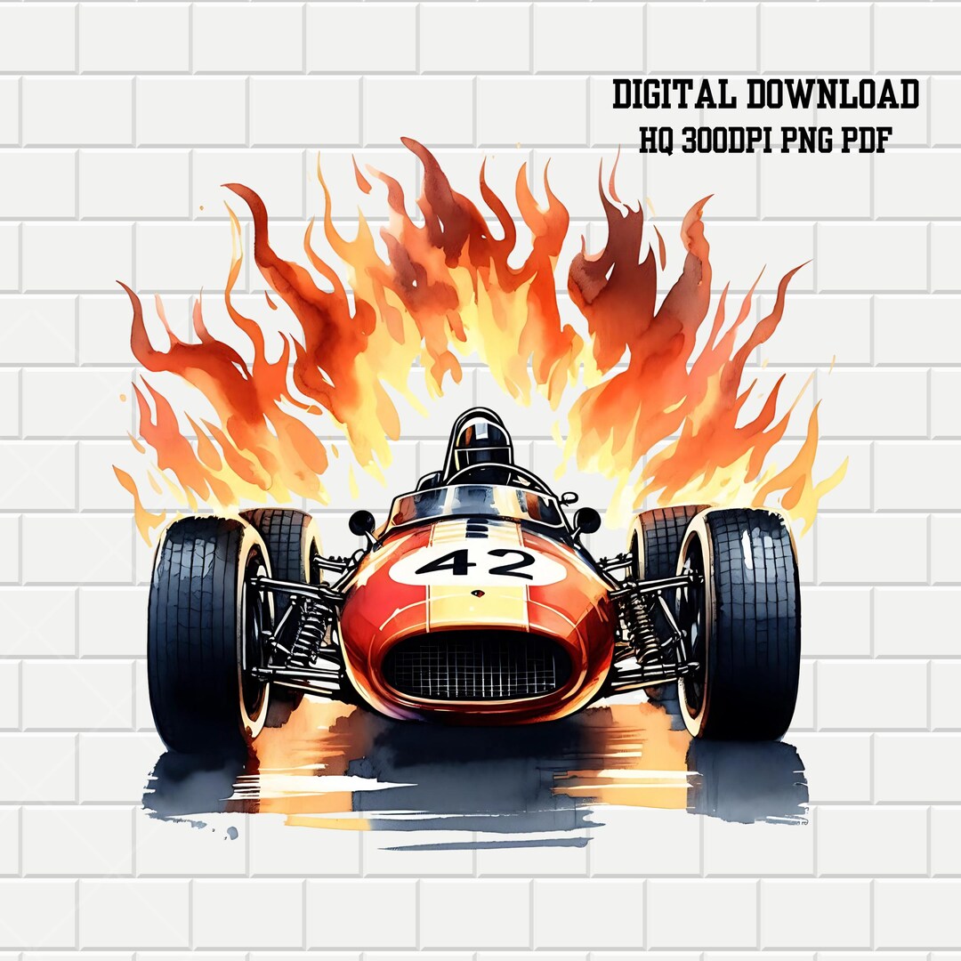 Watercolor Race Car | Flaming Racing Car | HQ 300dpi Digital Design PNG ...