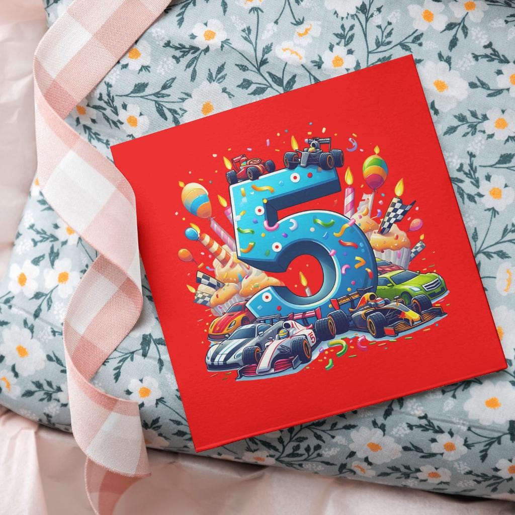 Race Car 5th Birthday Fifth Birthday Party 5 Car Birthday Digital ...