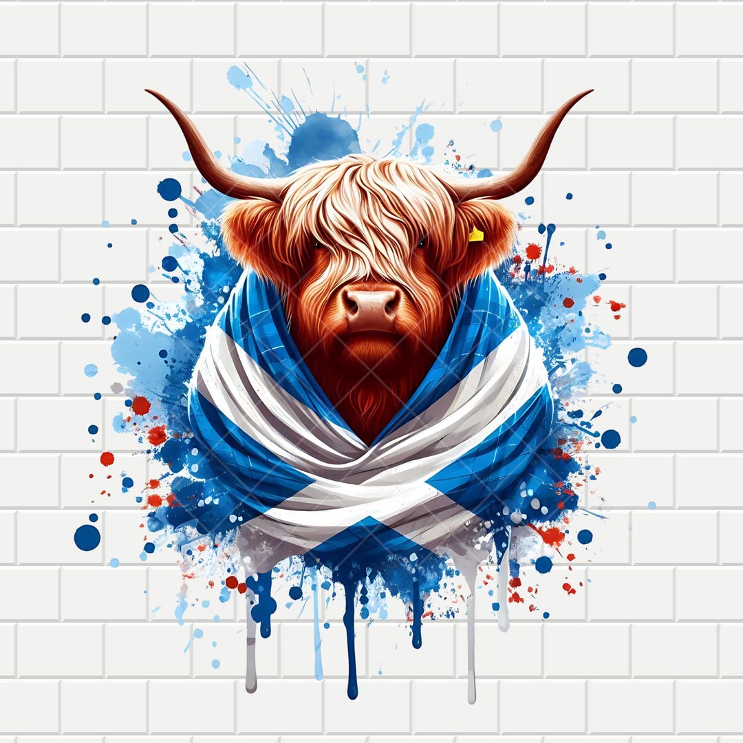Scotland Highland Cow | Scottish Flag | Watercolor | Digital Design PNG ...