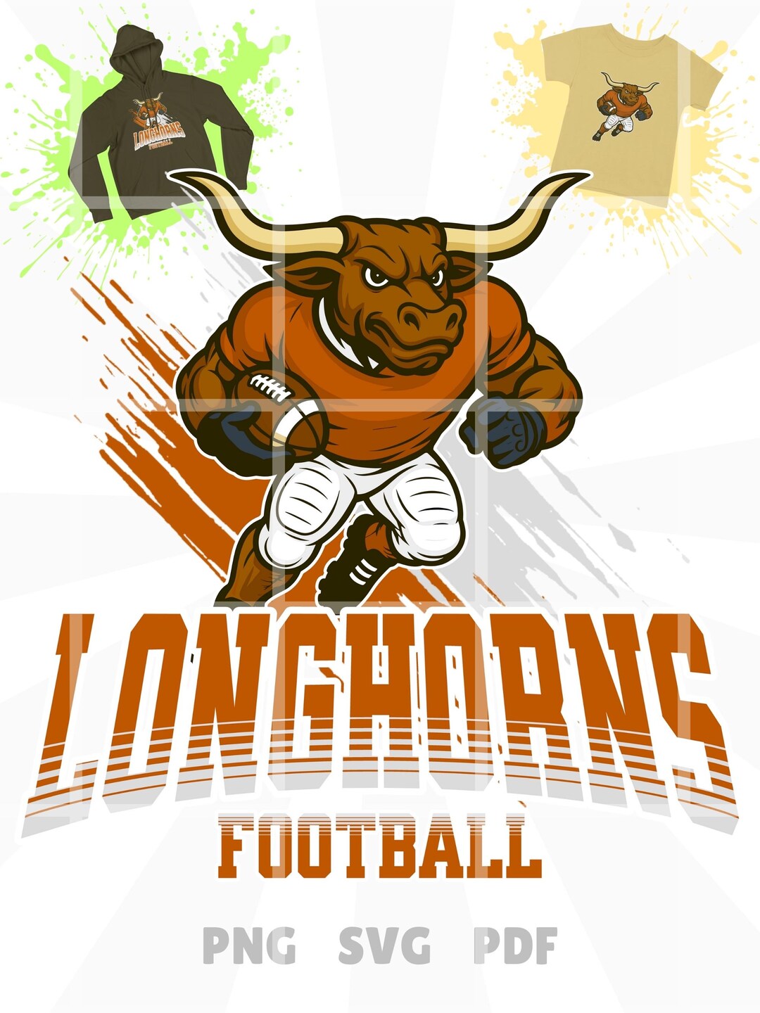 Longhorns Football - Svg Png Pdf – Orange and White Longhorn Mascot ...