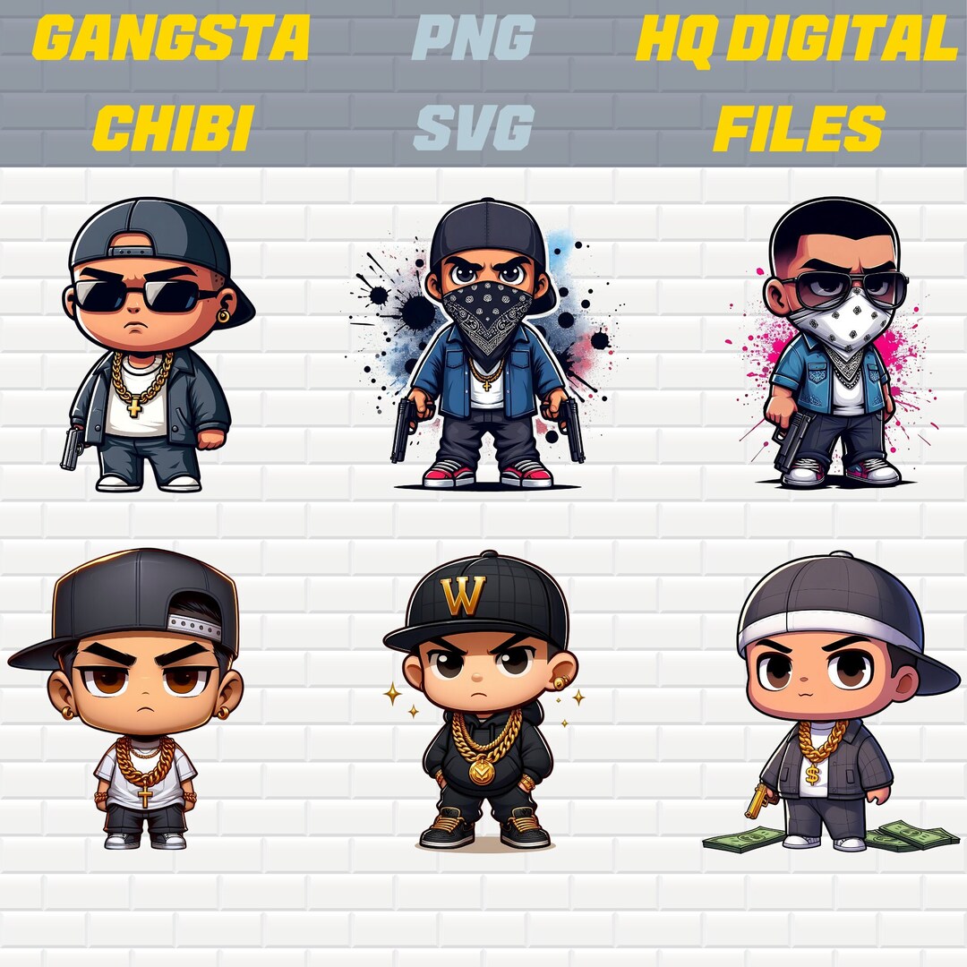 Gangster Chibi Characters PNG Bundle | Digital File | Transparent ...