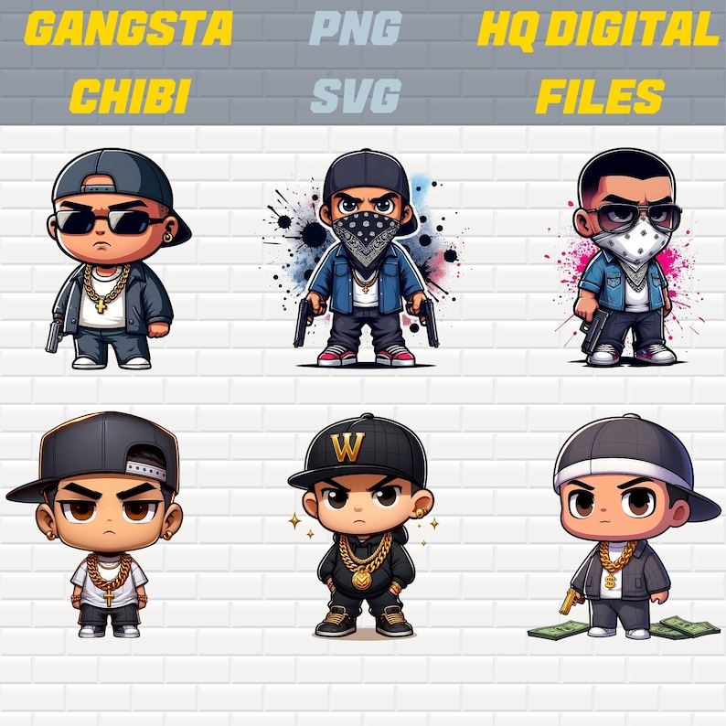 Gangster Chibi Characters PNG Bundle Digital File Transparent ...