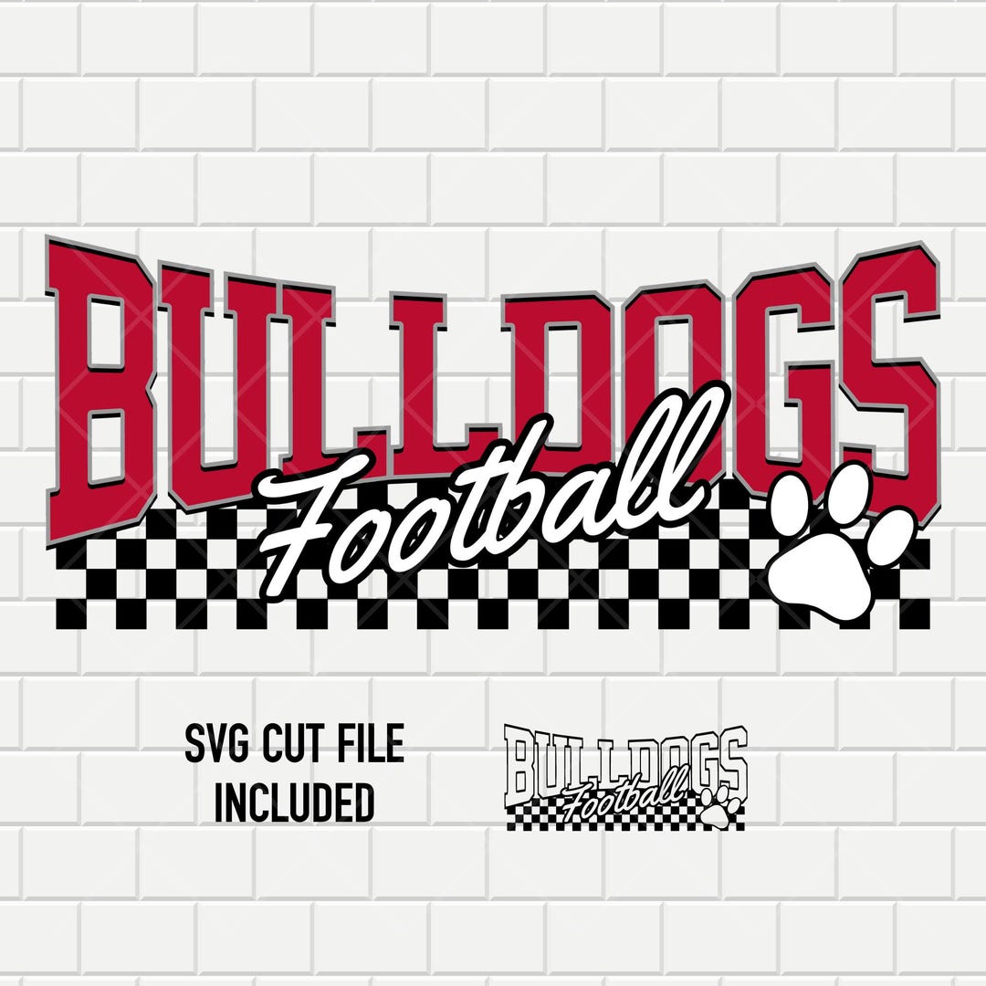 Bulldogs Football | Red | Custom Sports Font | Varsity Team Logo Mascot ...