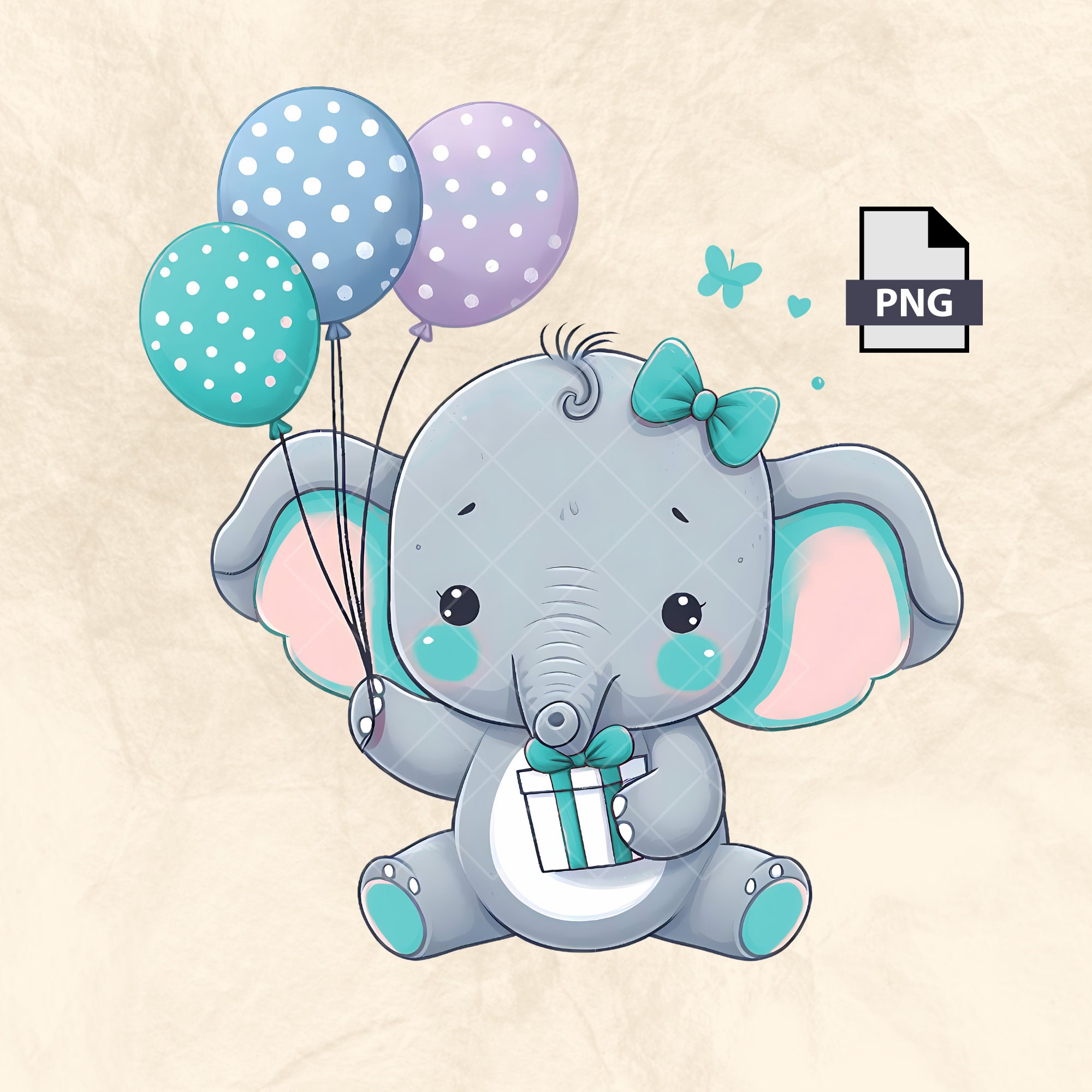 Cute Elephant Baby Boy, Blue HQ PNG Digital File Transparent Background ...