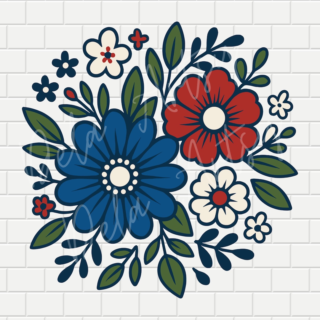Patriotic Flowers SVG PNG | 4th of July Floral Clipart | Red White Blue ...