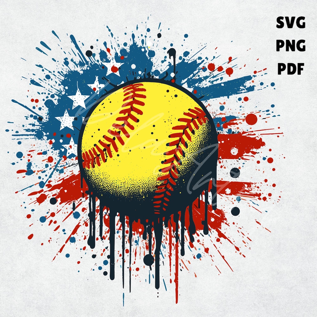 Patriotic USA Softball Splash SVG PNG Pdf – Red White & Blue Splatter ...