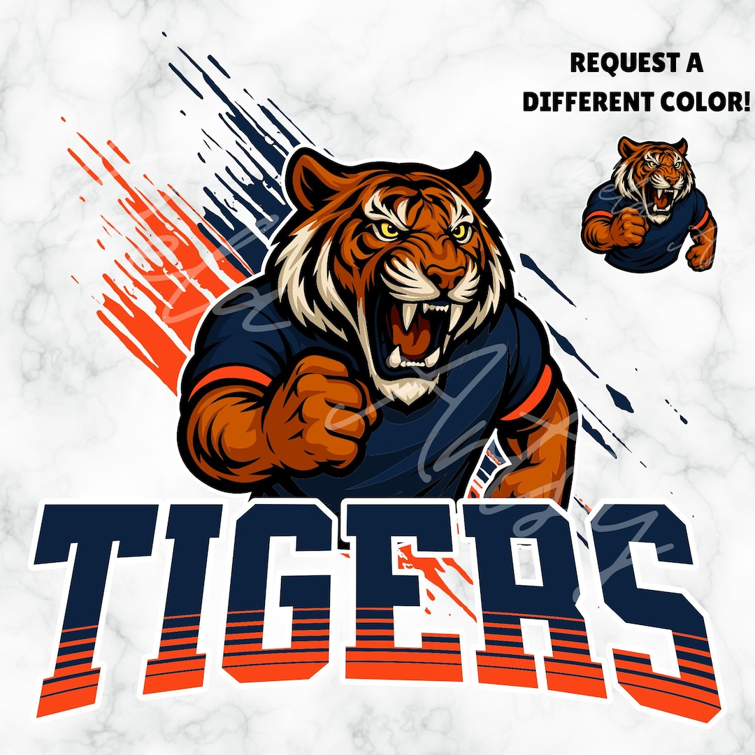 Tigers Sports Mascot Logo SVG PNG Bundle | Navy Blue & Orange Team Clipart | Fierce Animal ...