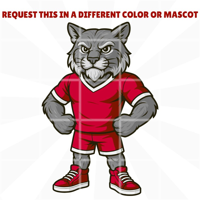 Gray Wildcat Mascot SVG PNG PDF | Red & White Bobcat School Spirit Logo ...