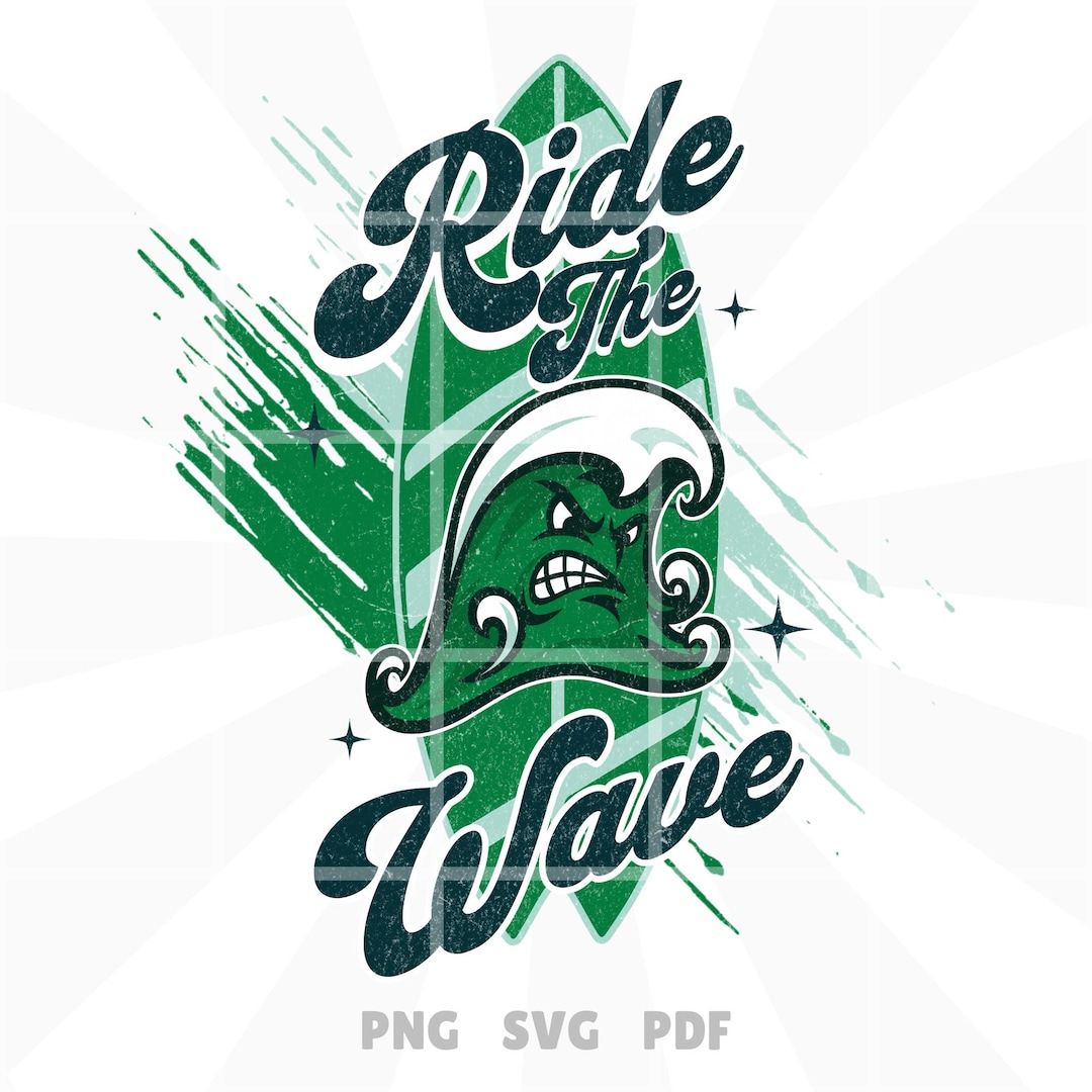 Ride the Wave Mascot Logo - Svg Png Pdf Green Wave Surf Mascot Design ...