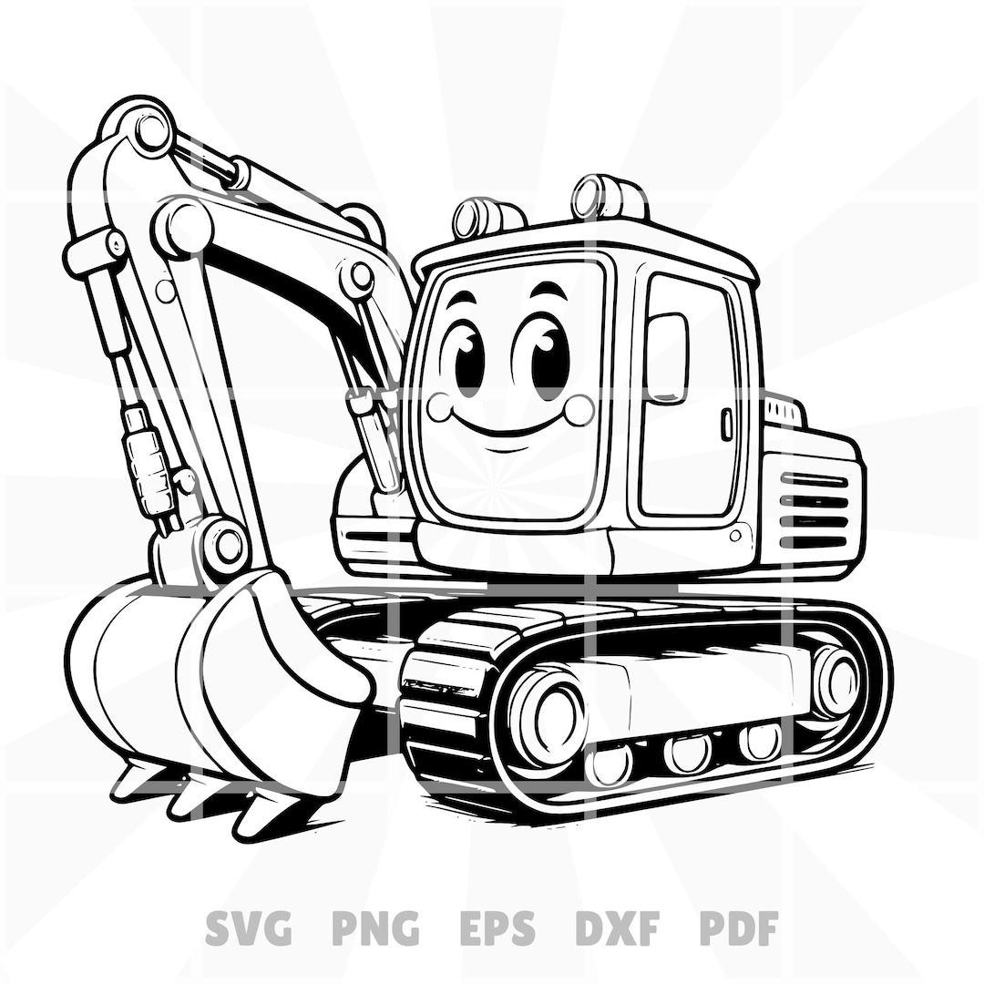 Cartoon Excavator SVG: Smiling Digger Construction Vehicle (digital ...