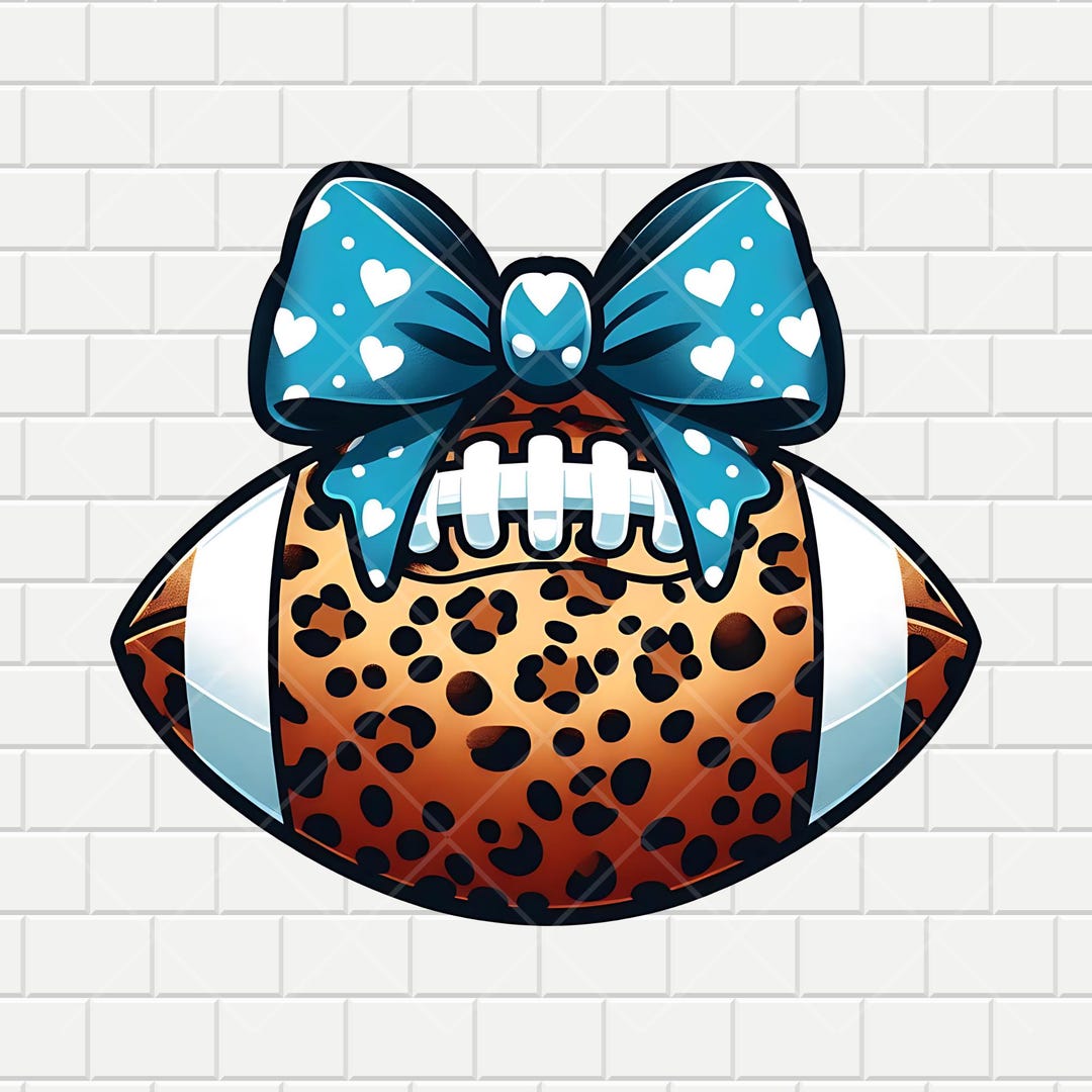 Cyan Football Bow Leopard PNG: Game Day Sublimation (digital Download ...