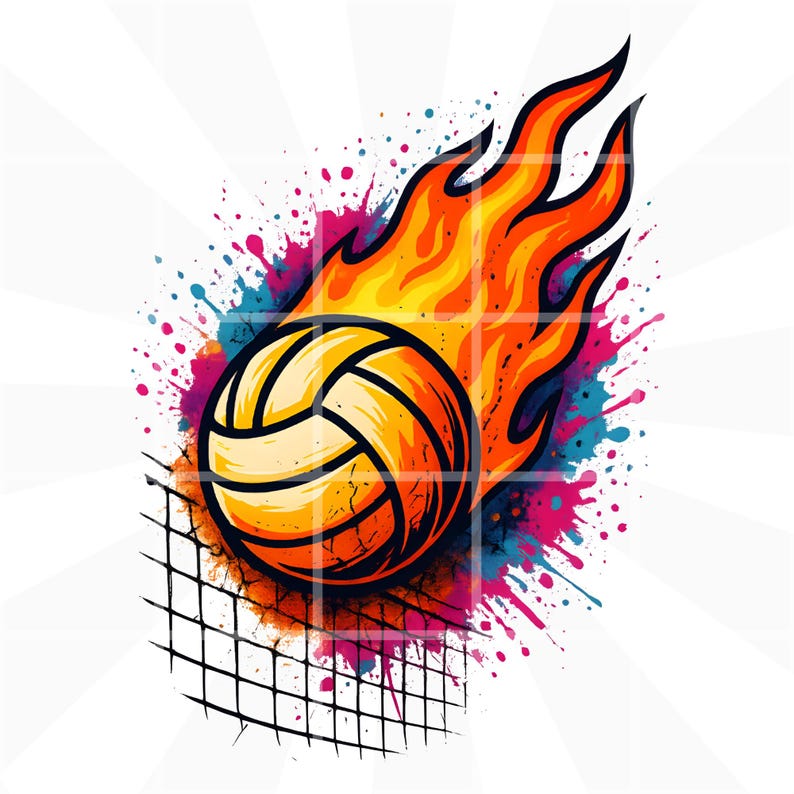 Flaming Volleyball PNG: Fireball Paint Splatter Design (digital ...