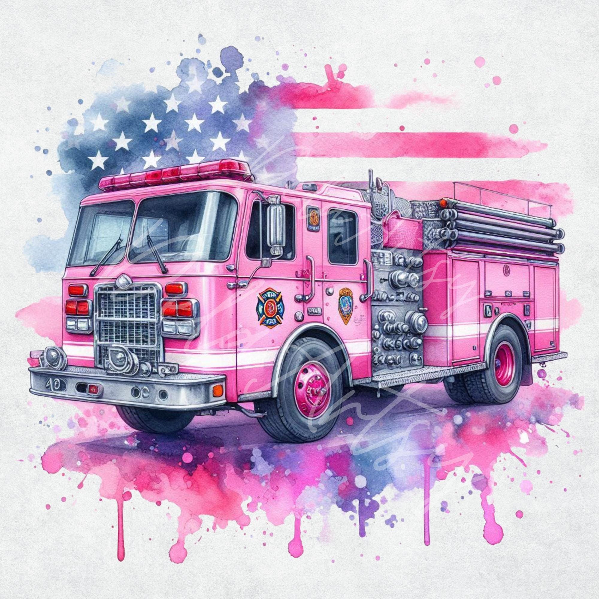 Pink Fire Truck PNG | Patriotic Watercolor Clipart | USA Flag ...