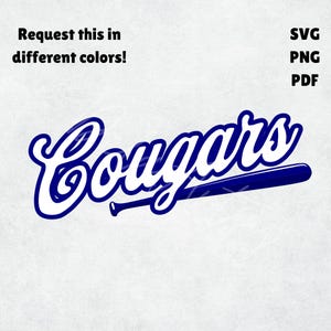 Cougars Baseball Softball SVG PNG PDF | Navy White Team Script Logo ...