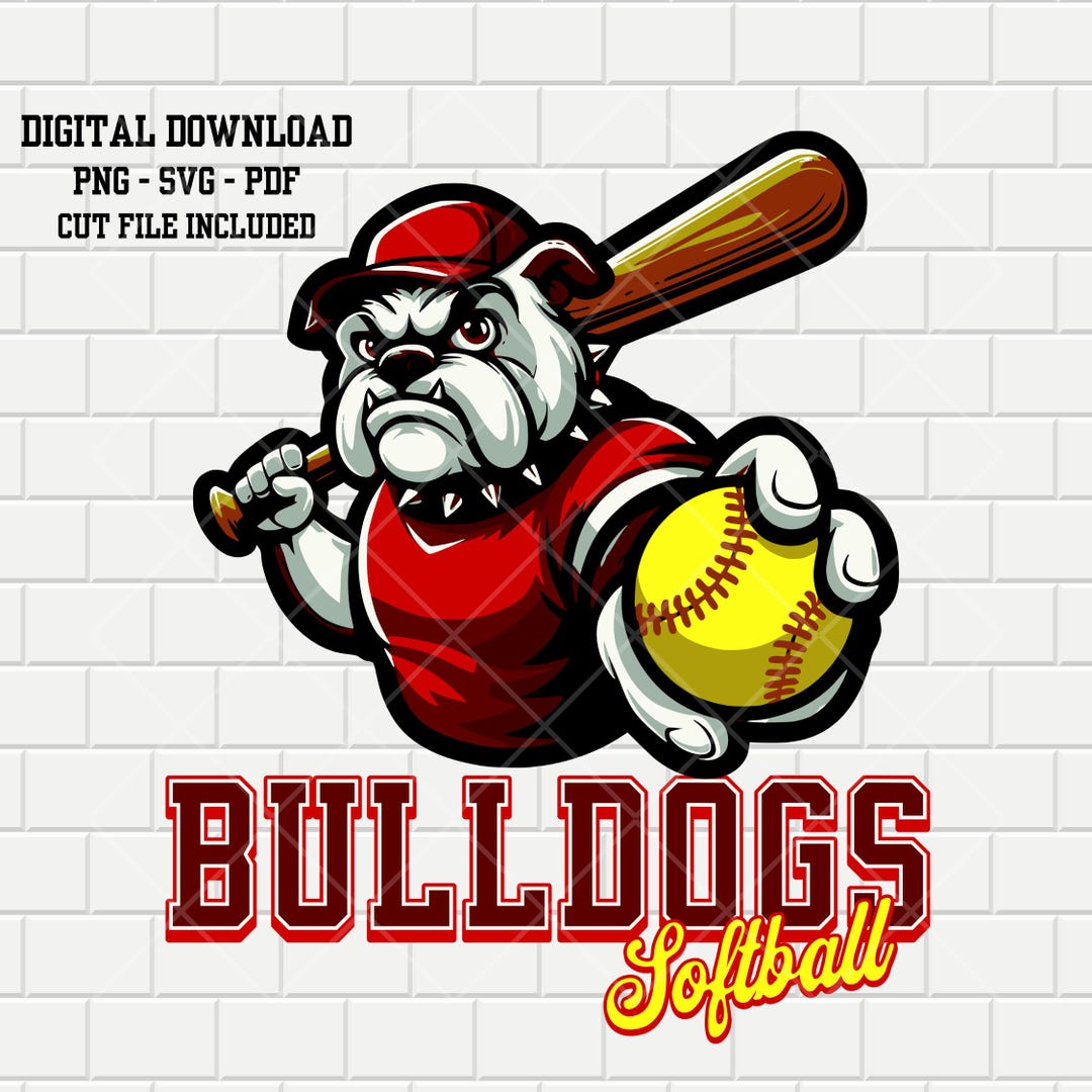 Bulldogs Softball Mascot Logo: Red Vector Clipart (SVG, PNG, PDF) - Etsy