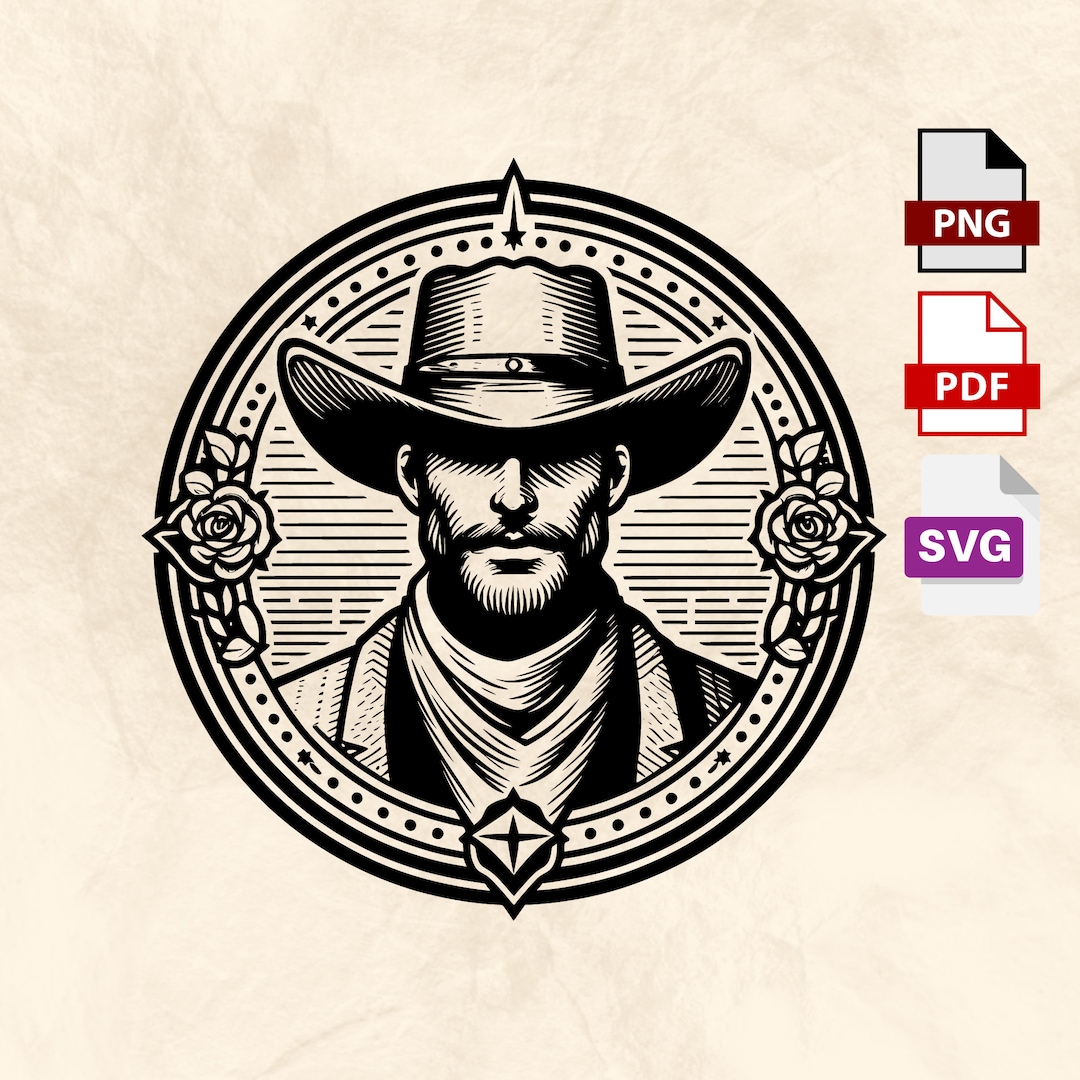 Cowboy Badge Vector- SVG PNG PDF | Digital File | Transparent ...
