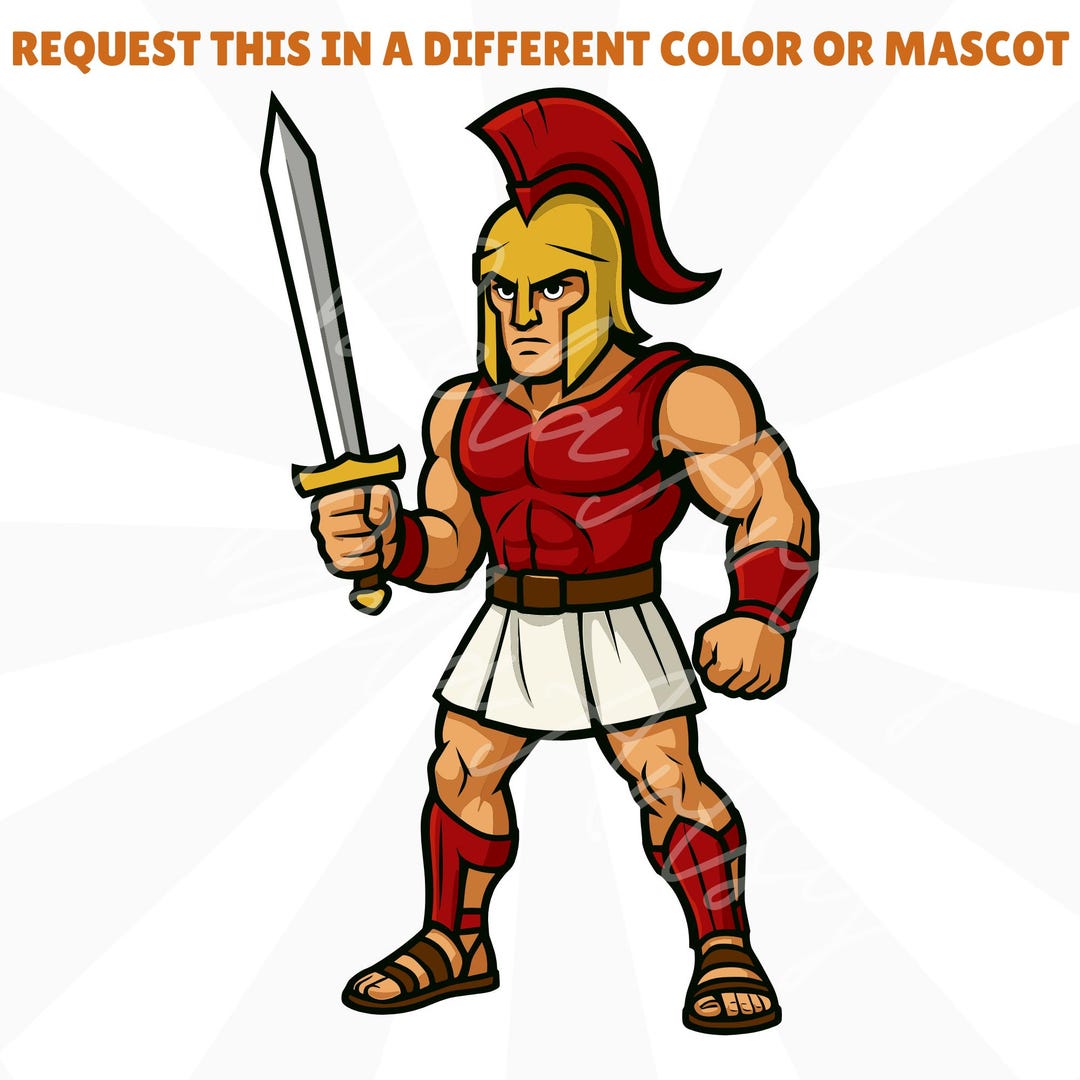 Spartan Mascot – Red & Gold Warrior Illustration for Trojan, Knight ...