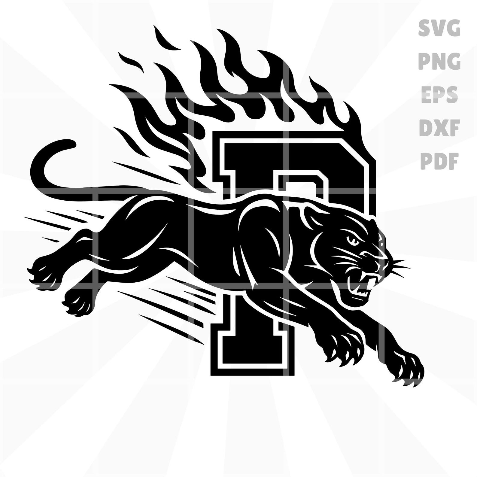 Panther Letter P - Svg Png Pdf Eps – Fierce Leaping Panther With Flames ...