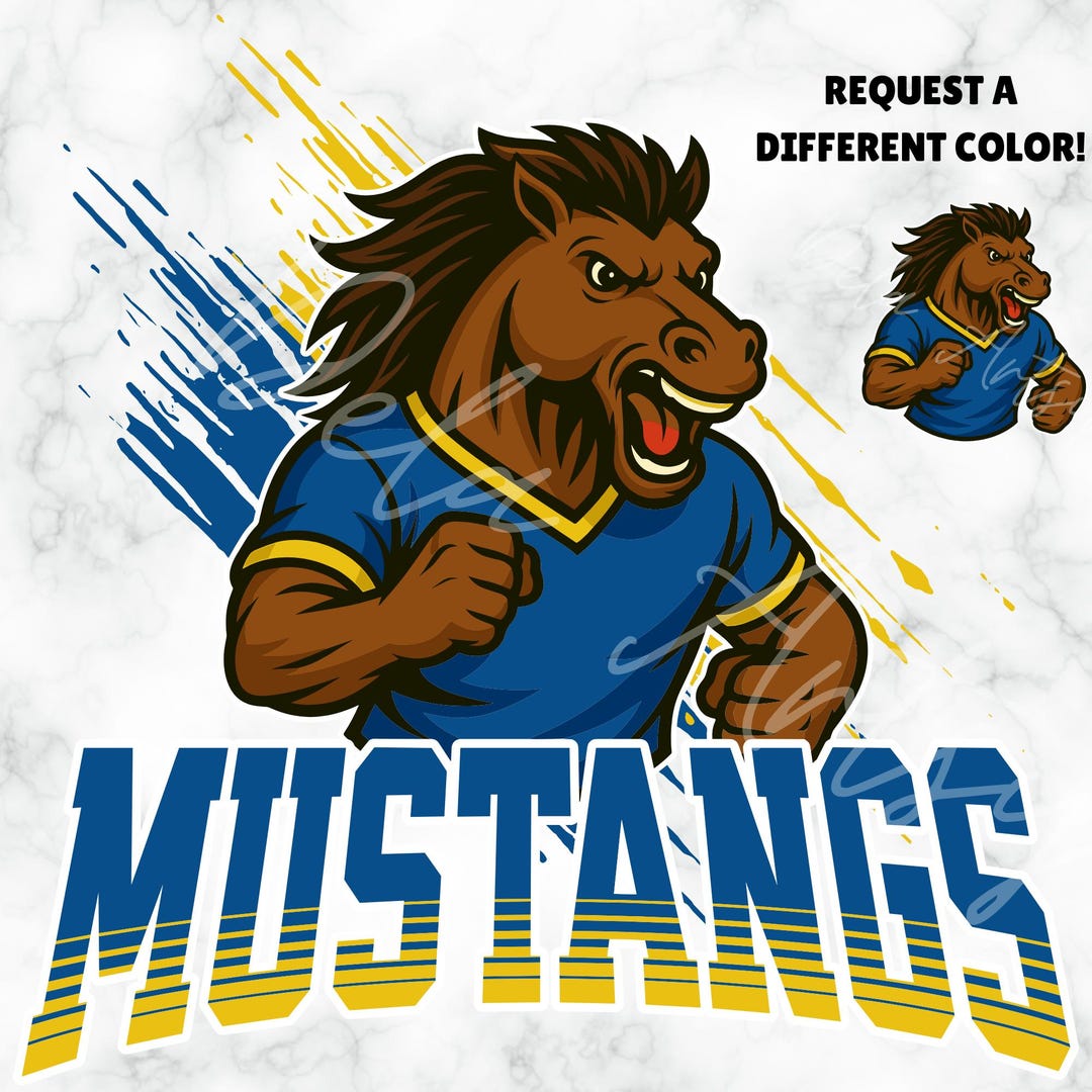 Mustangs Sports Mascot Logo SVG PNG Bundle | Blue & Yellow Gold Team ...