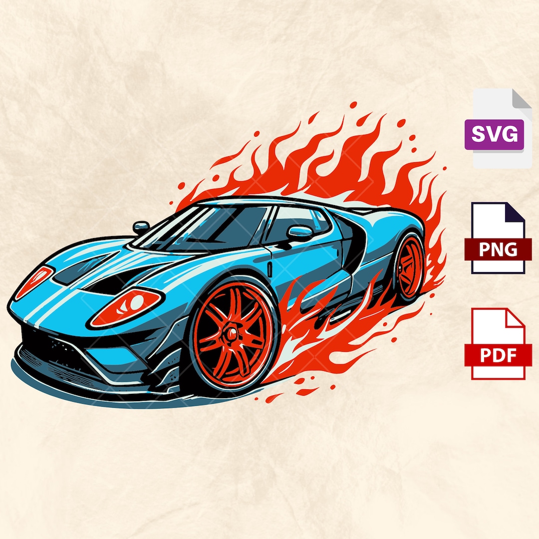 Hot Race Car Color Vector SVG PNG PDF Digital File Transparent ...