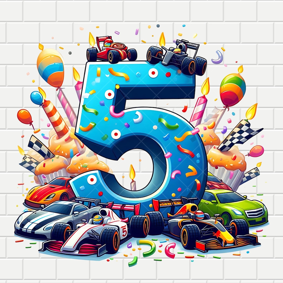Race Car 5th Birthday Fifth Birthday Party 5 Car Birthday Digital ...