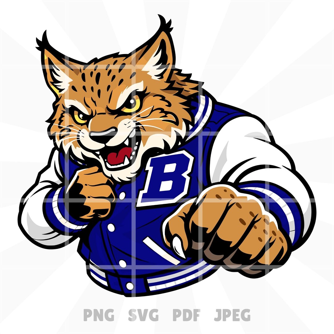 Bobcats Mascot Logo Blue, Bobcat Varsity Letterman Jacket Design Svg ...