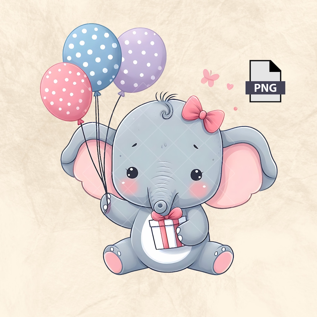 Cute Elephant Baby Girl, Pink | HQ PNG Digital File | Transparent ...