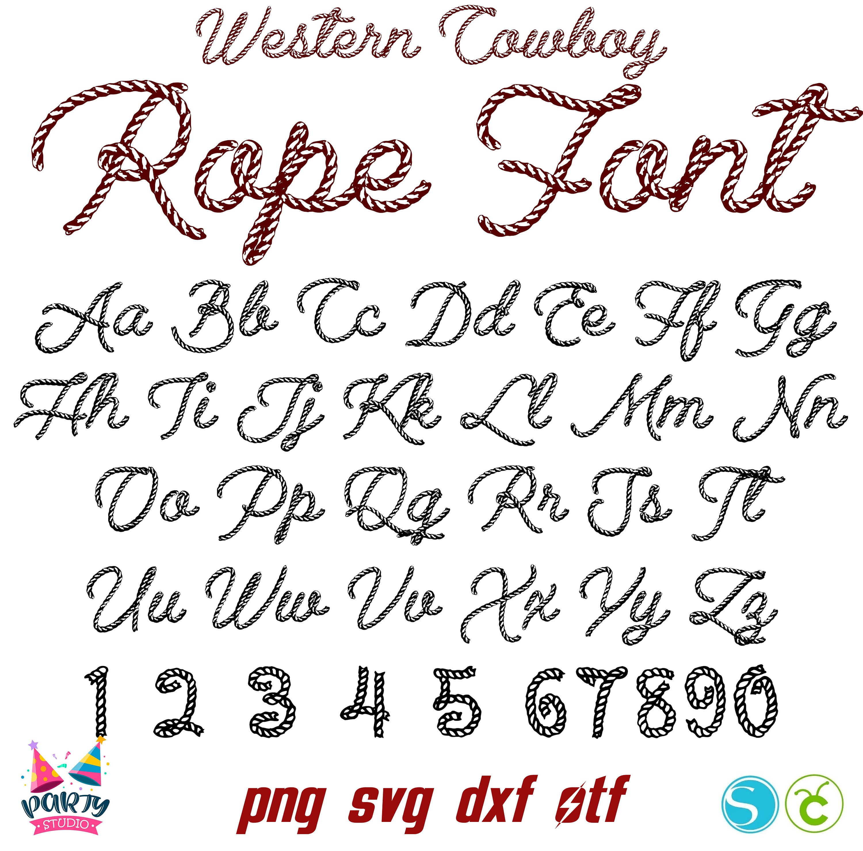 Cowboy Rope Fonts Bundle, Rope Letters Svg, Cowboy Letters Svg, Western ...