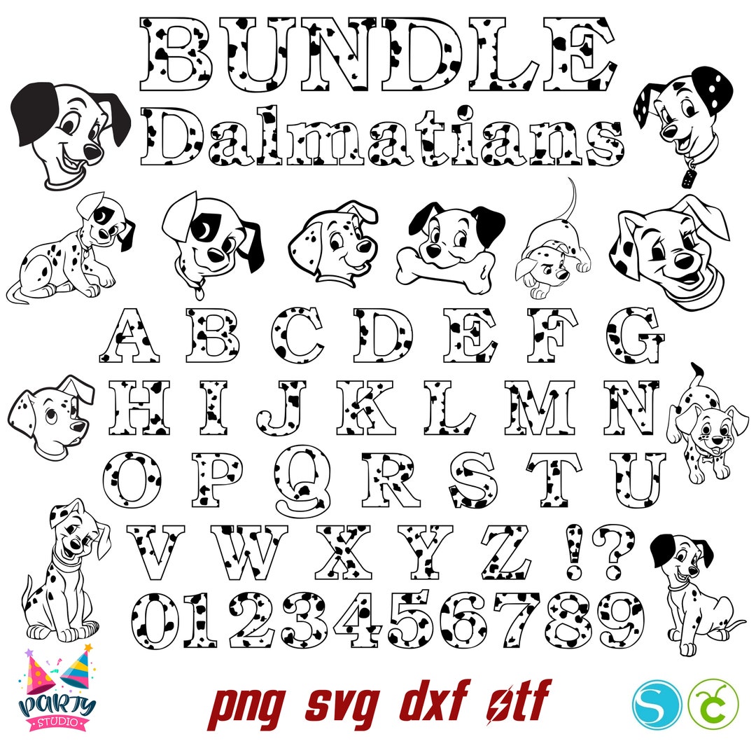 Dalmatians Svg Png Bundle, Dalmatian Svg, Dalmatians Font OTF, Dog Font ...