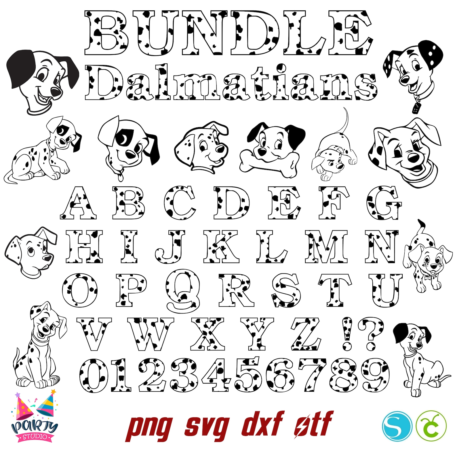 Dalmatians Svg Png Bundle, Dalmatian Svg, Dalmatians Font OTF, Dog Font ...