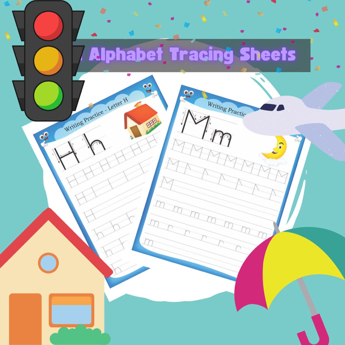 Digital Download/ Printable Kids Worksheets Alphabet Tracing ...
