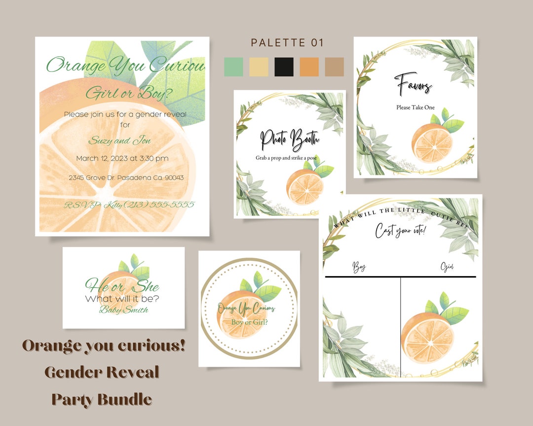 Orange You Curious? Digital Gender Reveal Bundle - Etsy