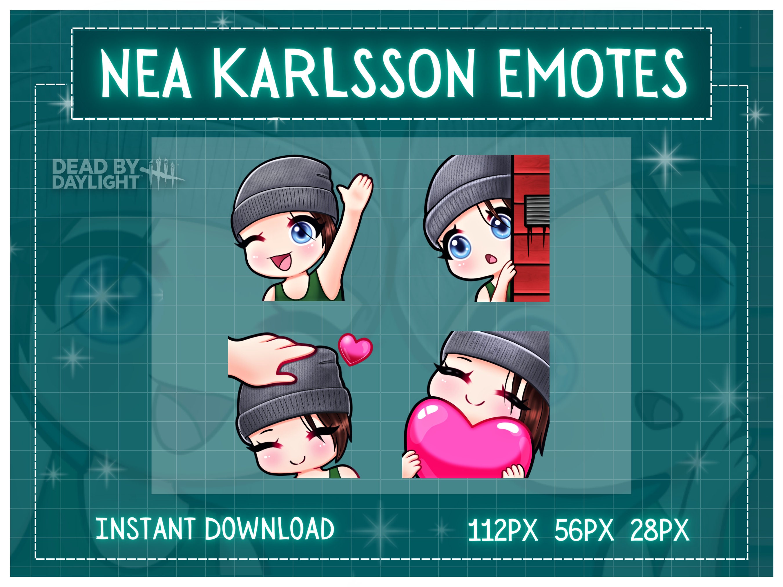 Cute Nea Karlsson Emote Set | Dead by Daylight Emotes | Twitch Sub, Bit ...