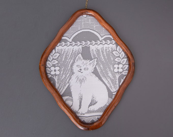 Vintage Dutch Framed Lace Screen With Cute Kitten on a Windowsill - Etsy