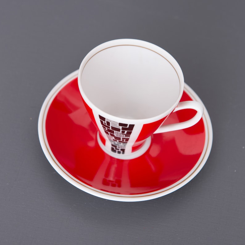 Freiberger Porzellan Tea Set. Vintage Porcelain Coffee Set From Freiberg, Germany, 1960s. Red ...