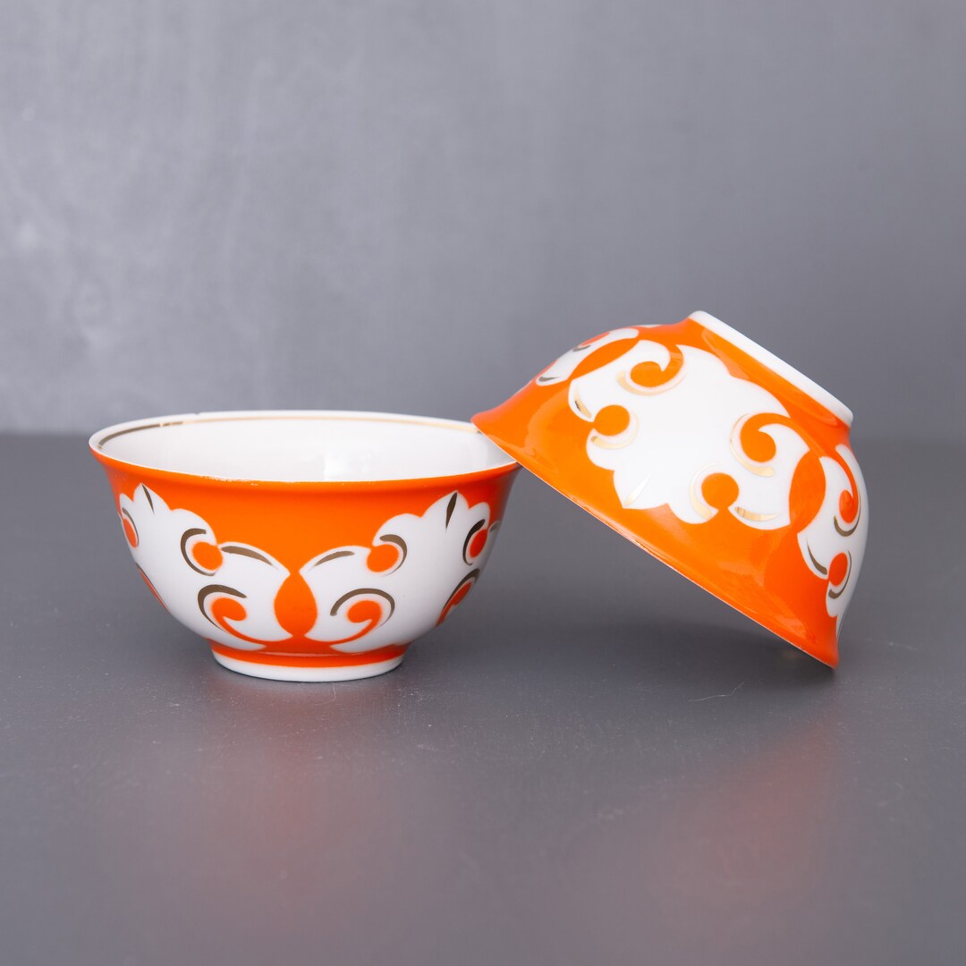 Vintage Tea Bowls Central Asian Style, Riga Porcelain Factory 1970s - Etsy