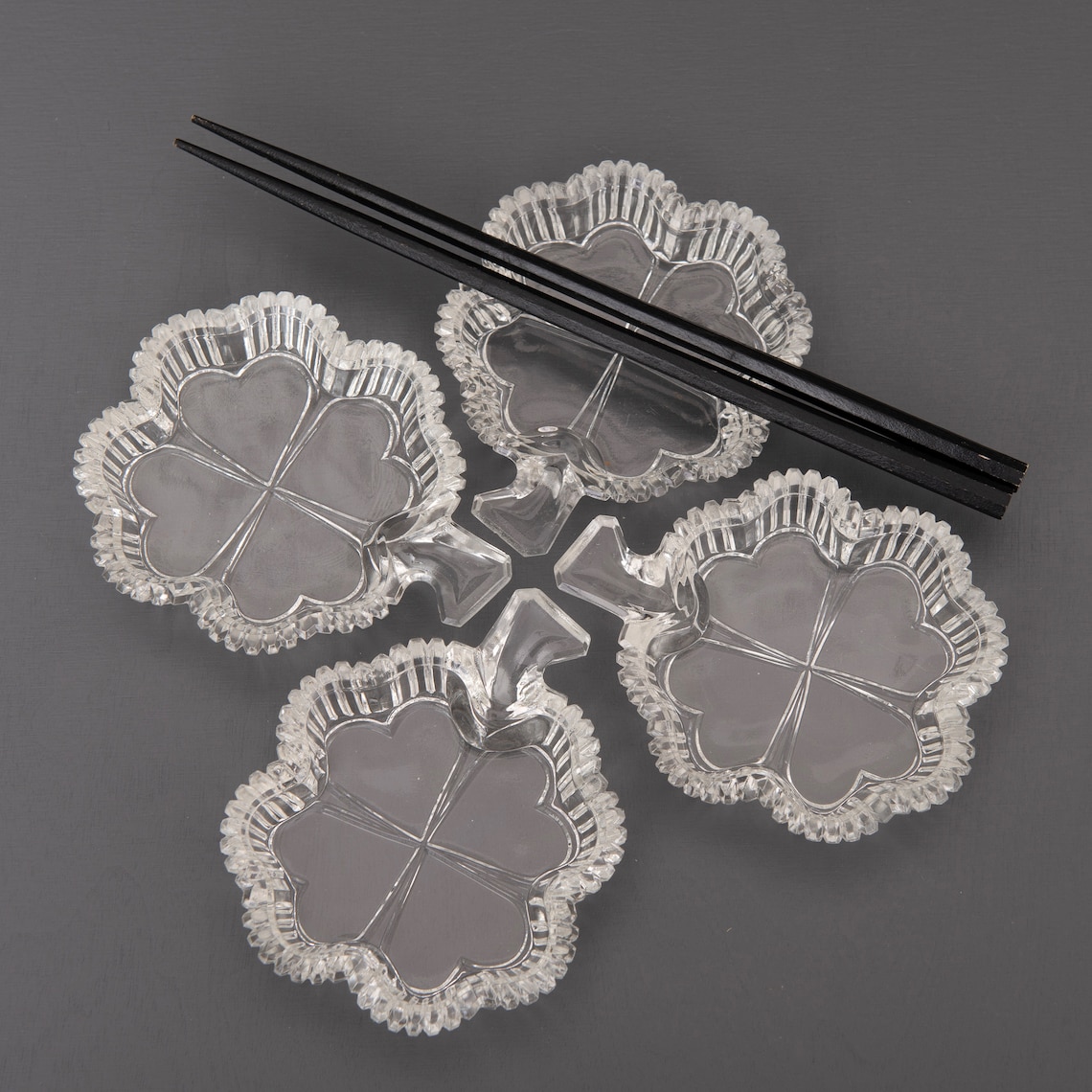 Vintage Bohemia Crystal Glass Condiment Bowls (set of 4), Clover Shaped ...