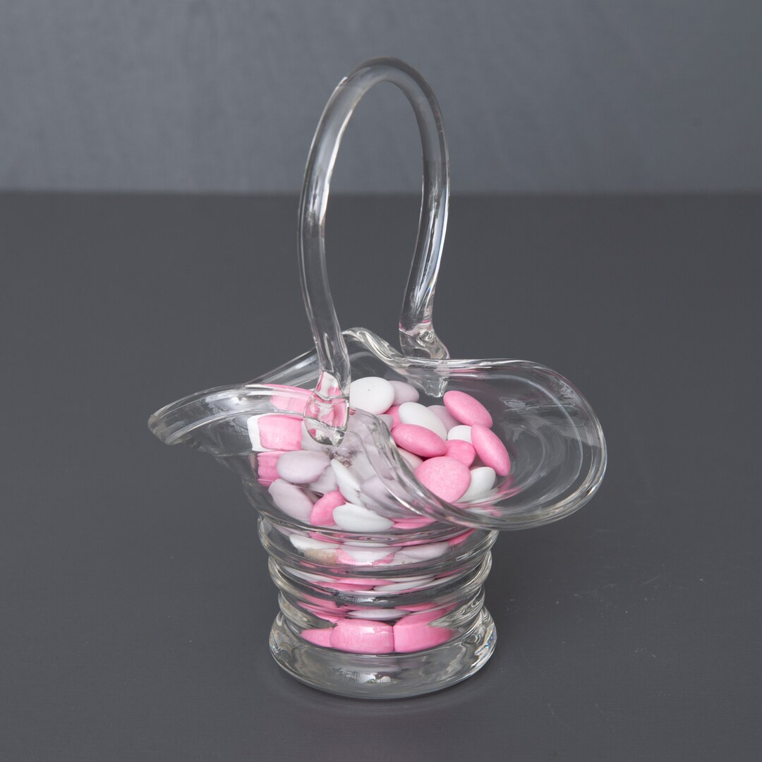 Small Glass Basket Bowl, Vintage Candy Bowl, Trinket Dish - Etsy