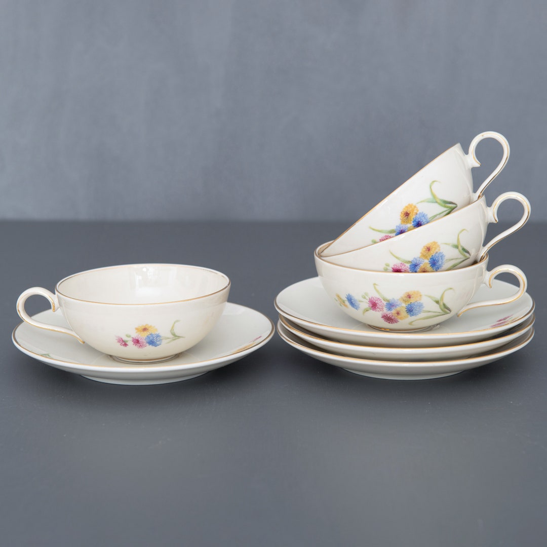 Vintage Royal Ivory Tea Cups: Bohemia Fine China, Floral Design (set of ...