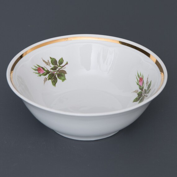 Rose Pattern Porcelain Bowl Gold Rim Vintage Item Riga - Etsy