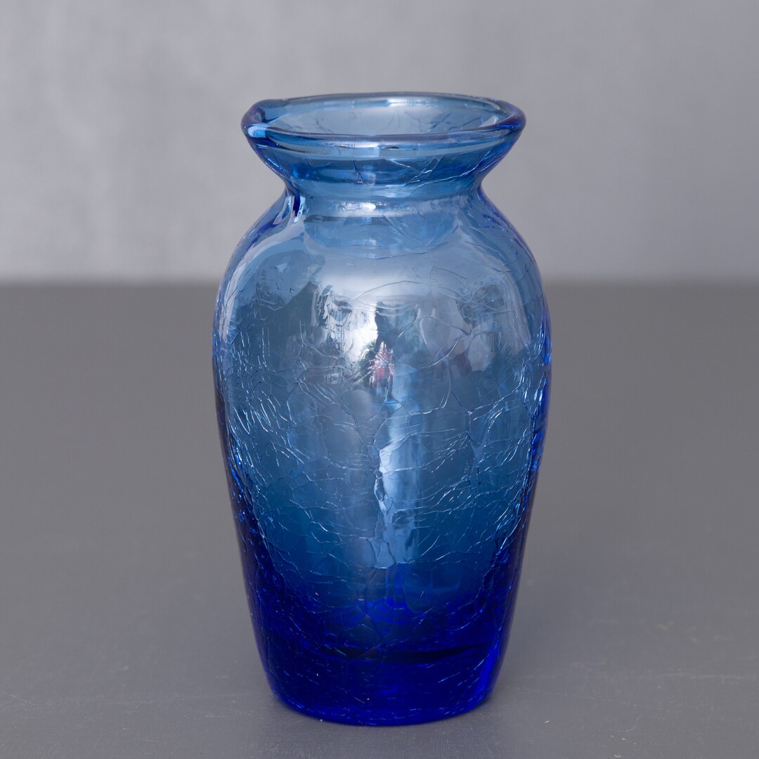 Small Crackle Effect Vase, Blue Glass Vase, Handmade Sky Blue Vase for ...