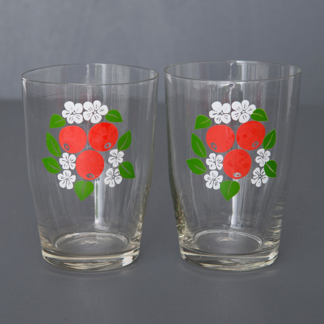 Retro Drinking Glasses, Floral Pattern With Berries, Vintage Tarbeklaas ...