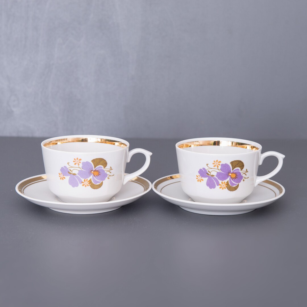 2 Vintage Cups With Violets. Riga Porcelain Factory, Latvia. 2 Cups ...